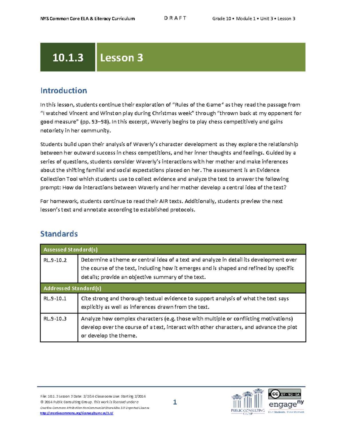 NYS Common Core ELA Grade 10 Module 1 Unit 3 Lesson 3: Waverly's ...