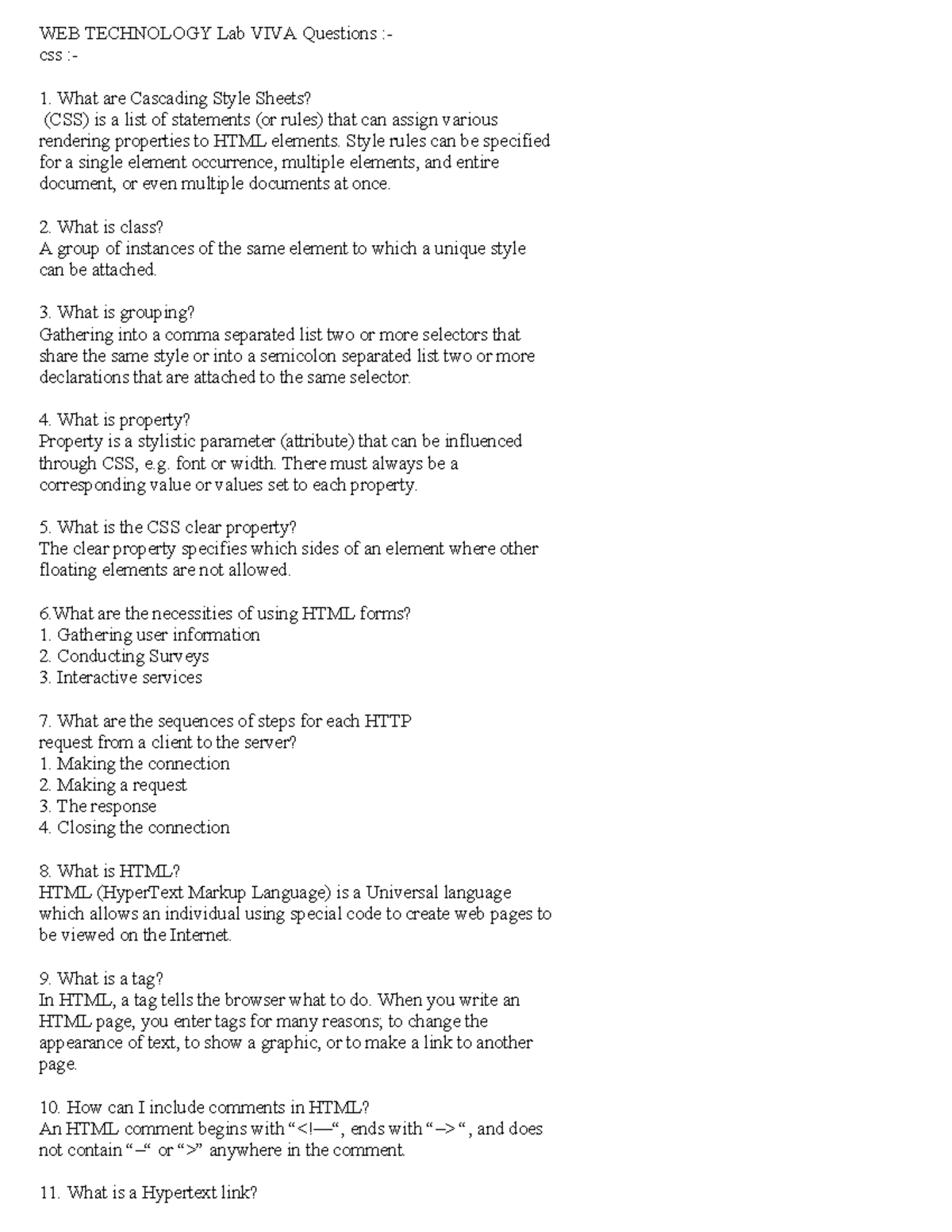 WT Lab VIVA Questions on Web Technologies: CSS, HTML, JavaScript - Studocu