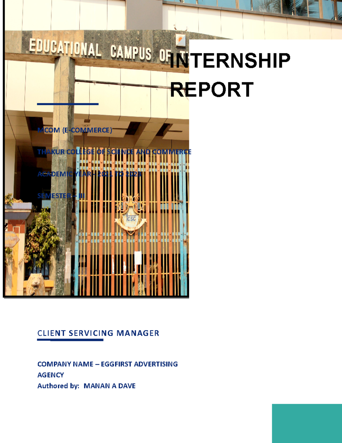 Internship Report on Client Servicing at Eggfirst - MCOM 11117 - Studocu