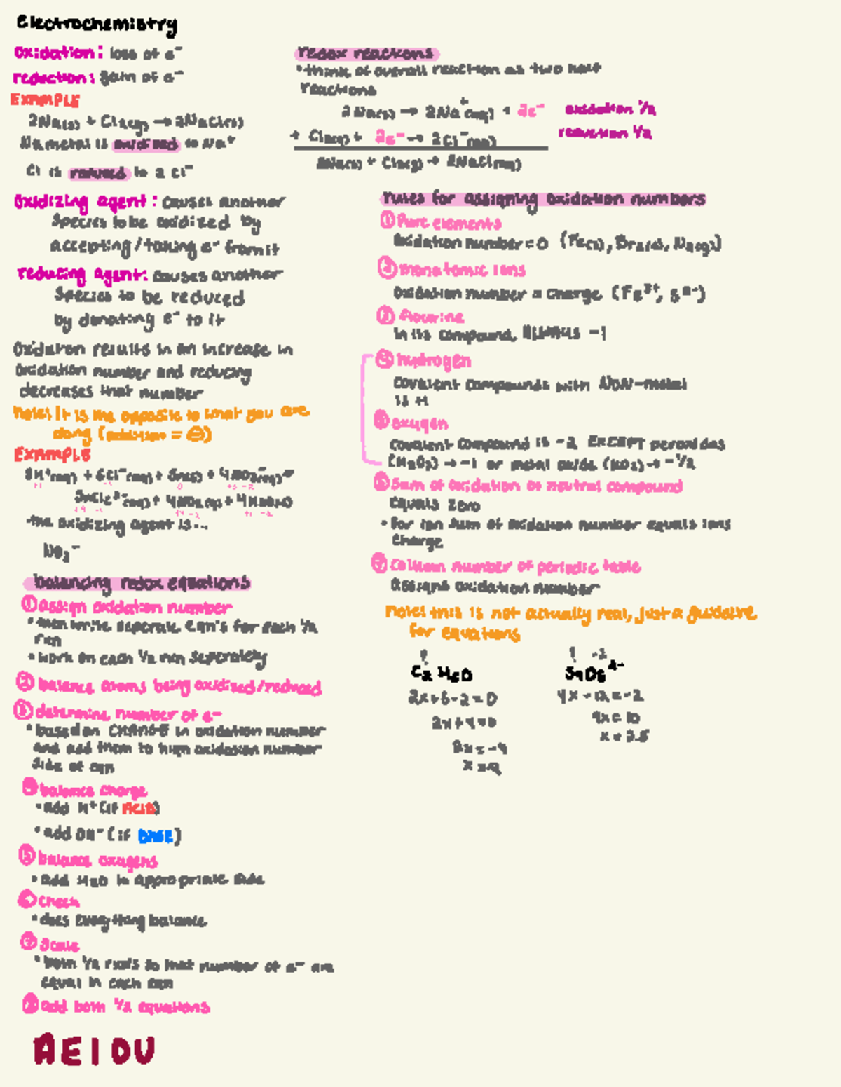 CHEM 1050 - Electrochemistry Oxidation and Redox Summary Notes - Studocu
