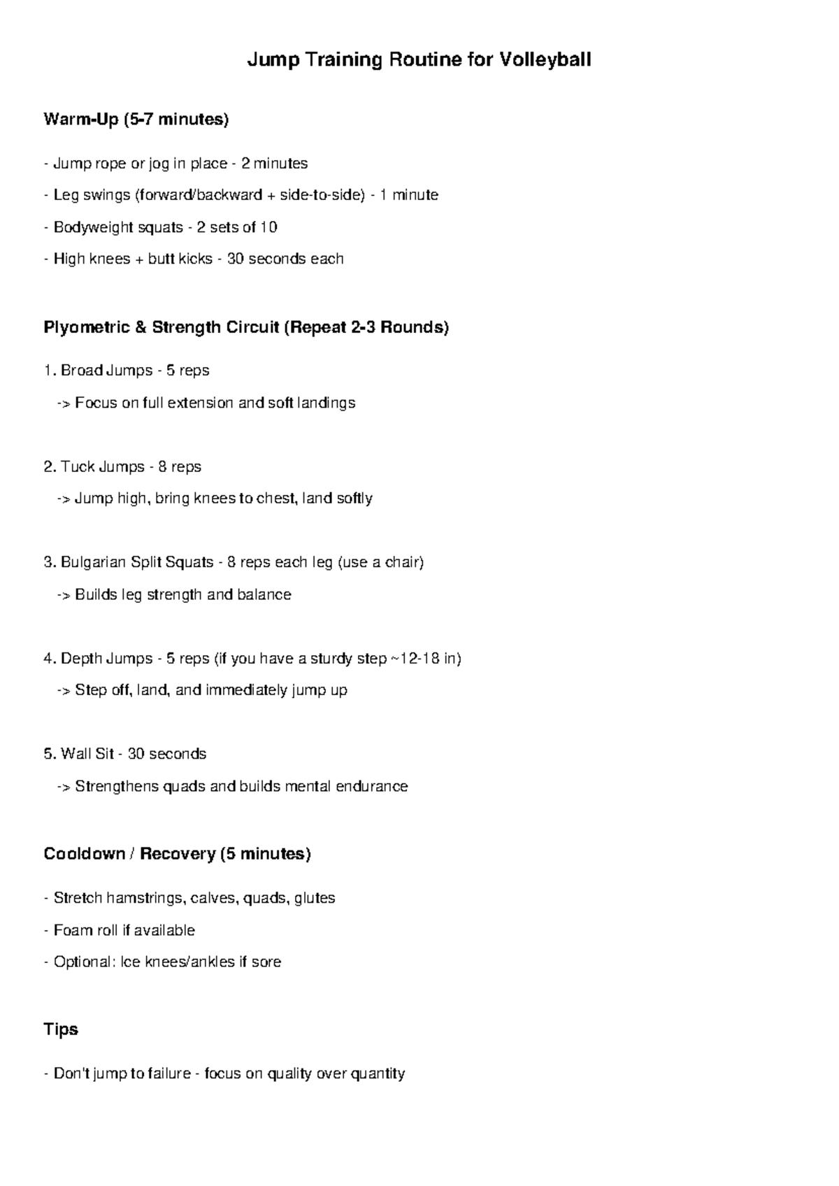 Jump Training Routine for Volleyball: Plyometric Strength Circuit - Studocu