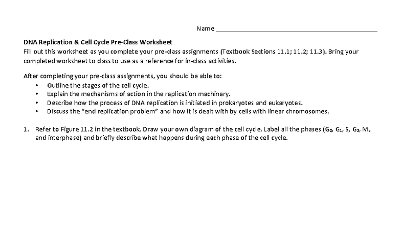 Week 9a Pre-Class Reading Guide: DNA Replication & Cell Cycle - Studocu