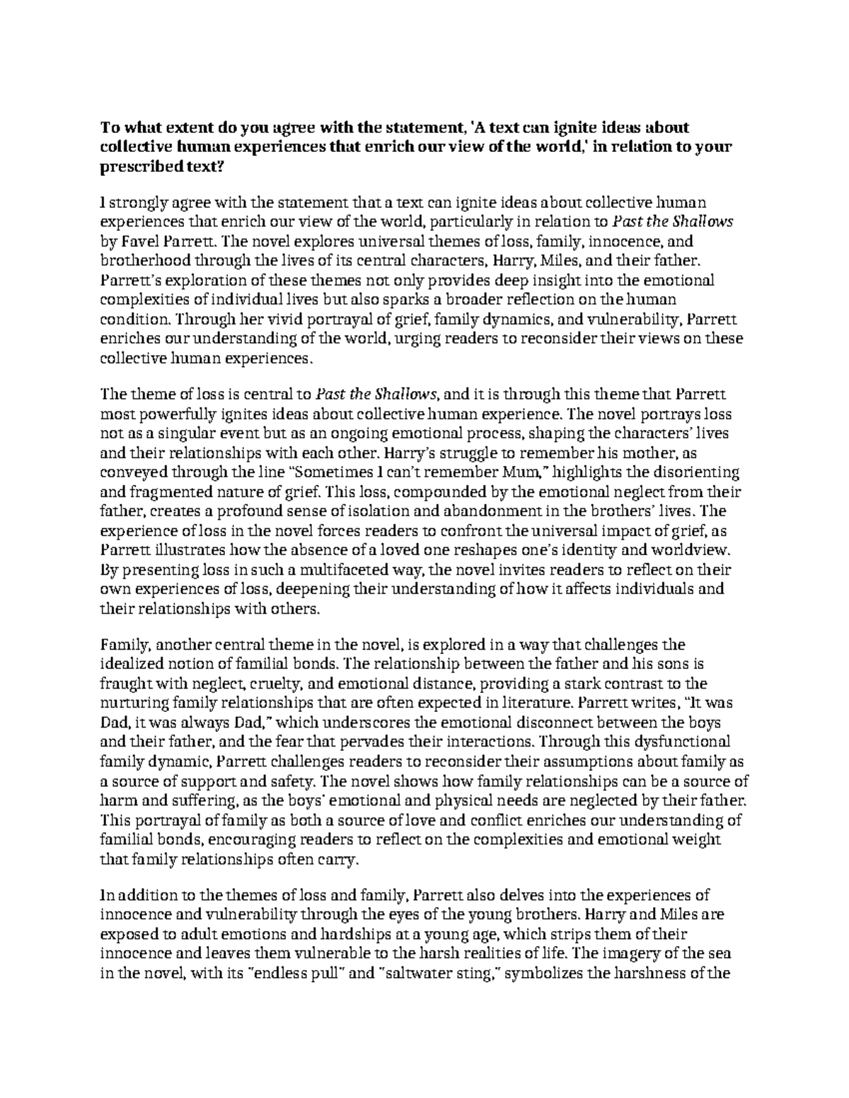ENG101 Essay: Texts and Collective Human Experiences in "Past the ...