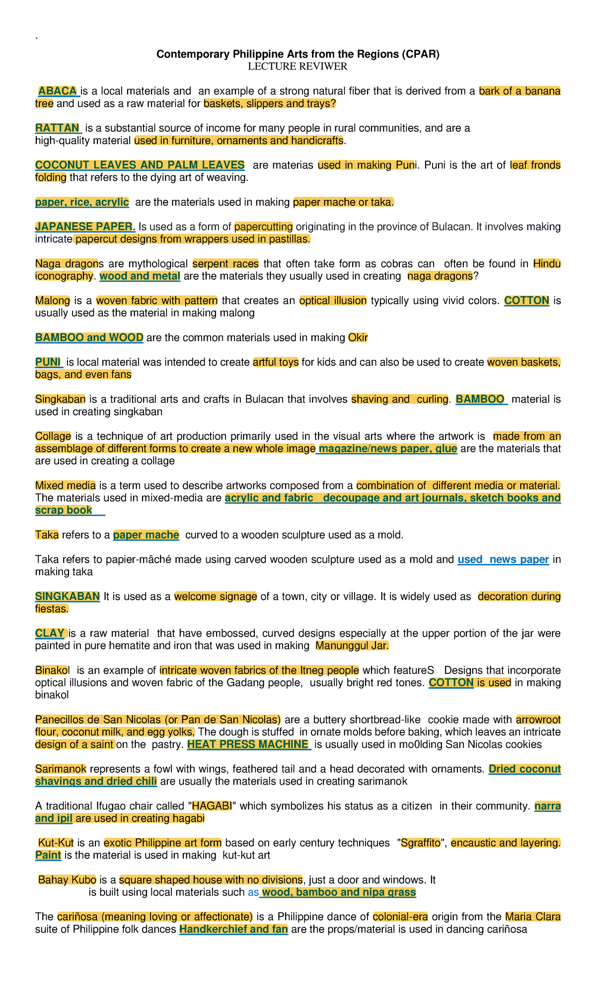 Cpar 4th Quarter Lecure Reviewer - ` Contemporary Philippine Arts from ...