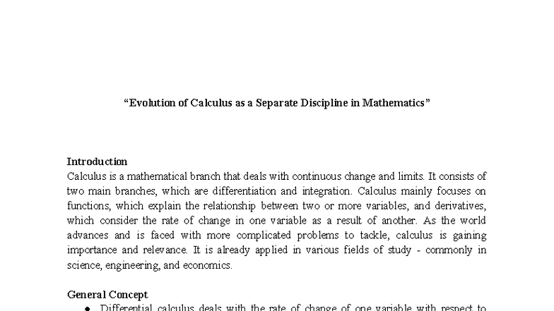 How Calculus Evolved as a Separate Discipline in Math - Studocu