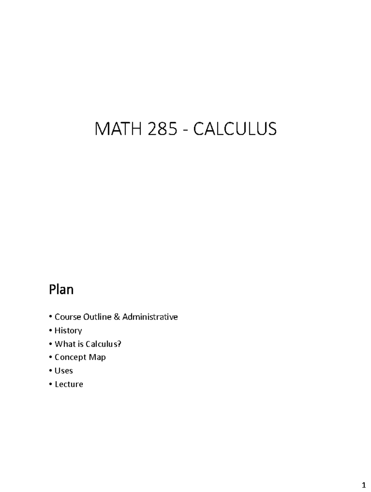 MATH 285 CALCULUS Week 1: Functions and Limits Overview - Studocu