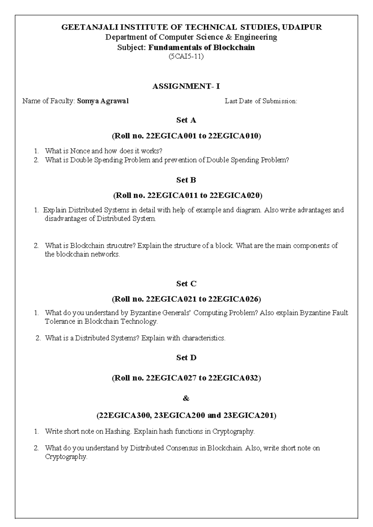 Fundamentals of Blockchain I - Assignment 1 (22EGICA) - Studocu