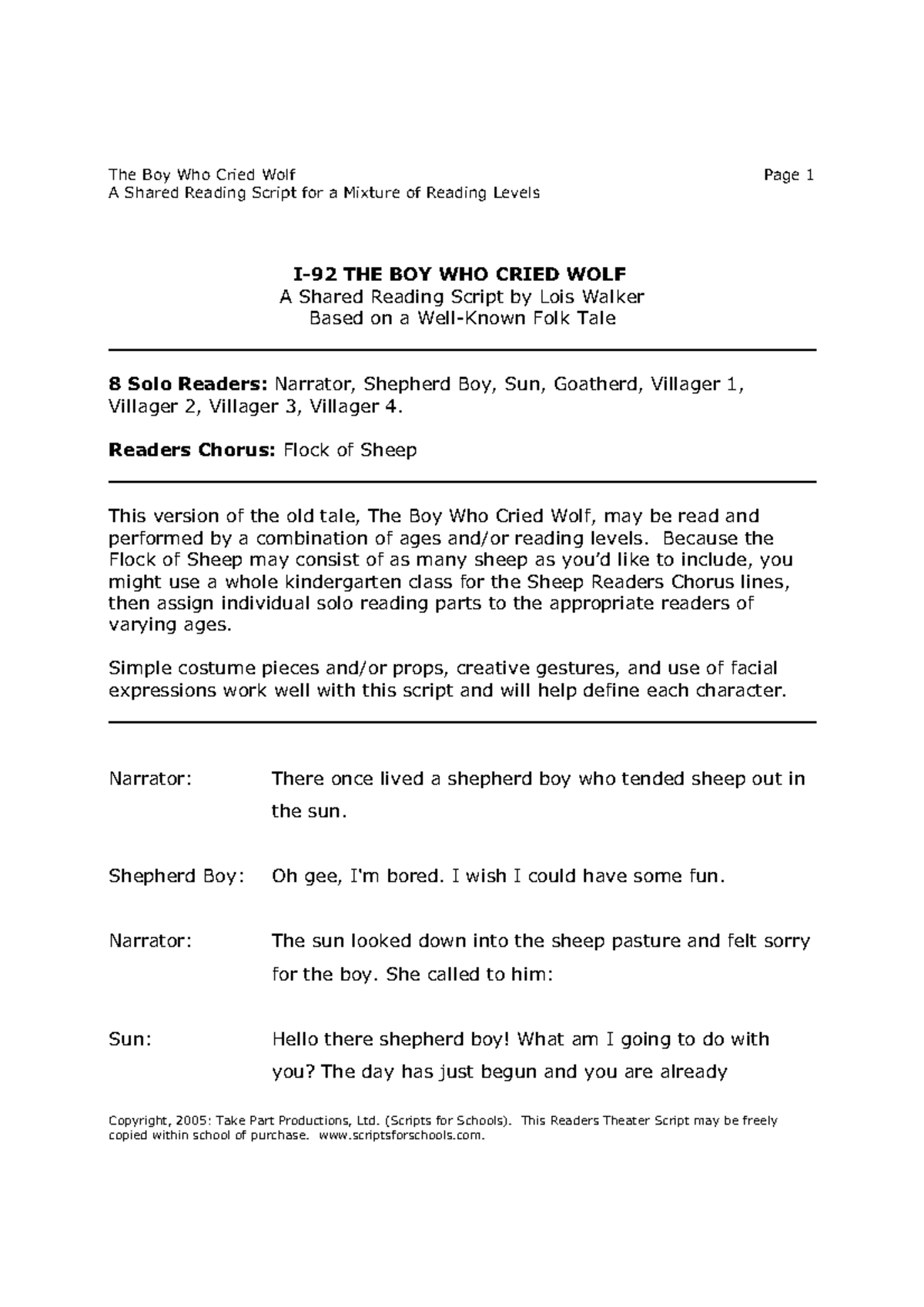 I 92 THE BOY WHO CRIED WOLF: A Shared Reading Script for All Levels ...