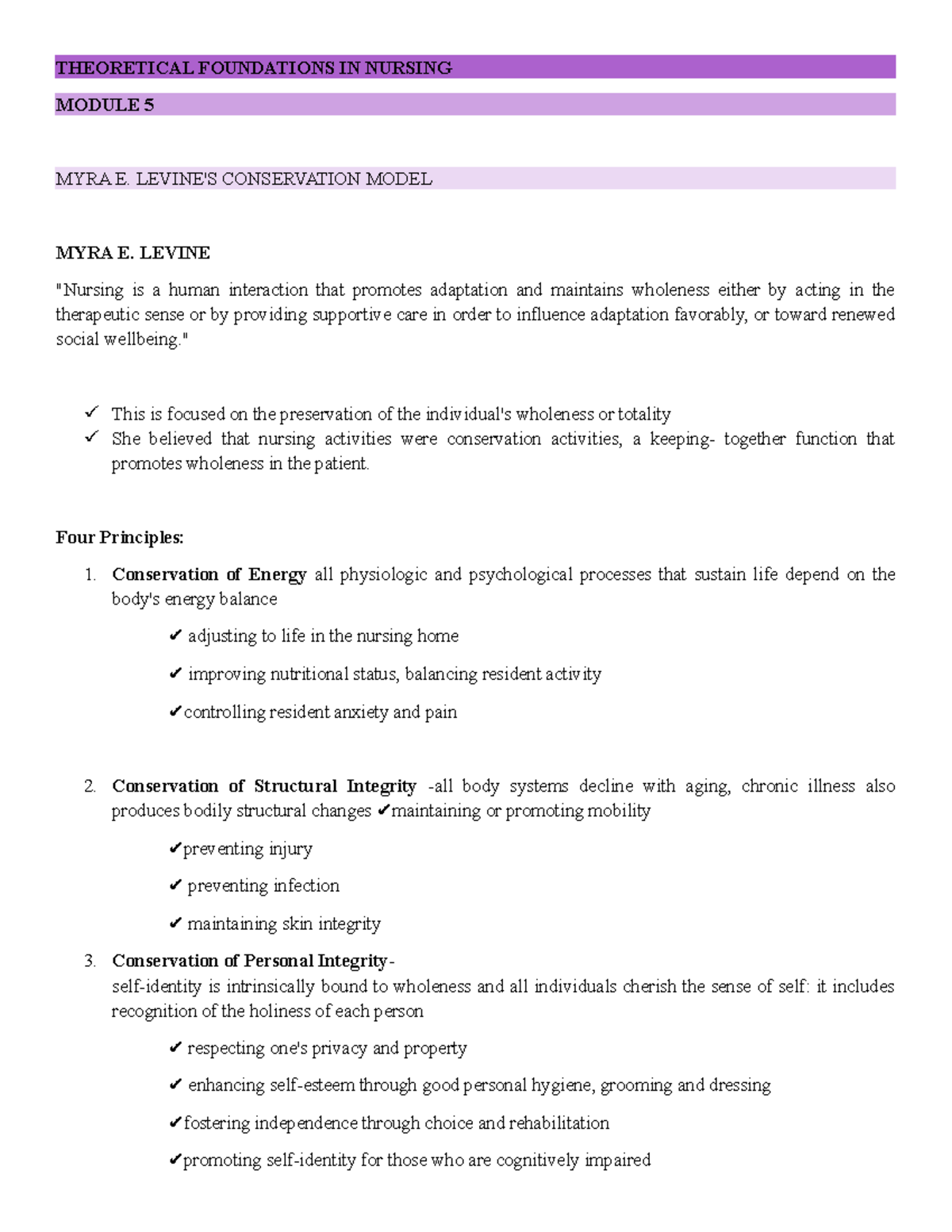 Theoretical Foundations in Nursing: Module 5 - Conservation & Unitary ...