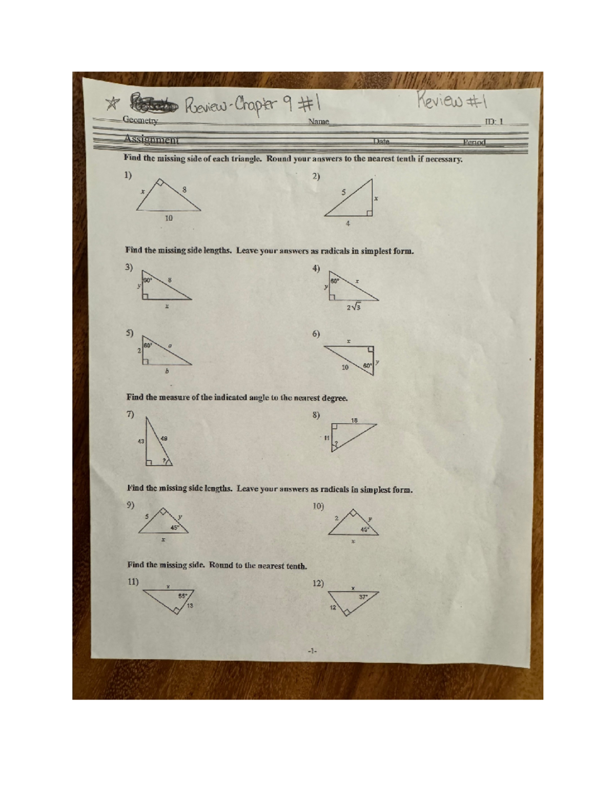 Chapter 9 Test Review #1: Geometry Honors Assignment Analysis - Studocu