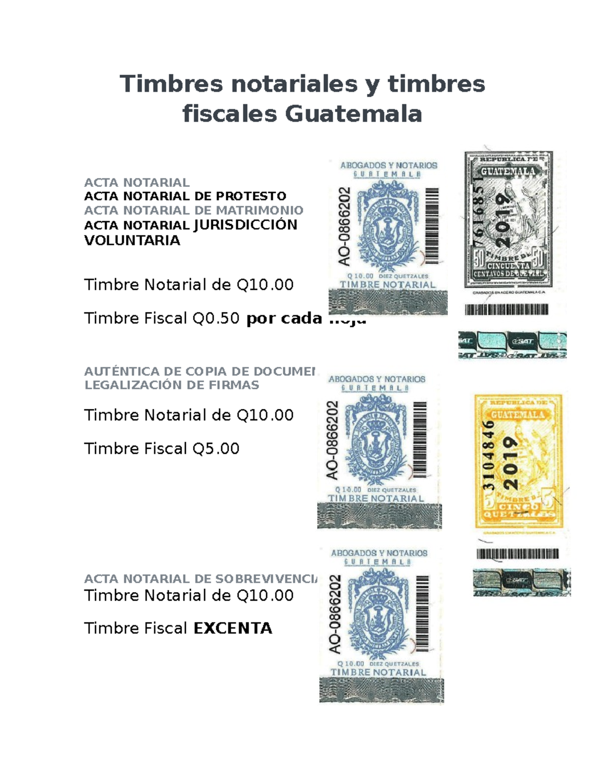 Timbres Notariales y Fiscales en Guatemala: Guía Detallada - Studocu