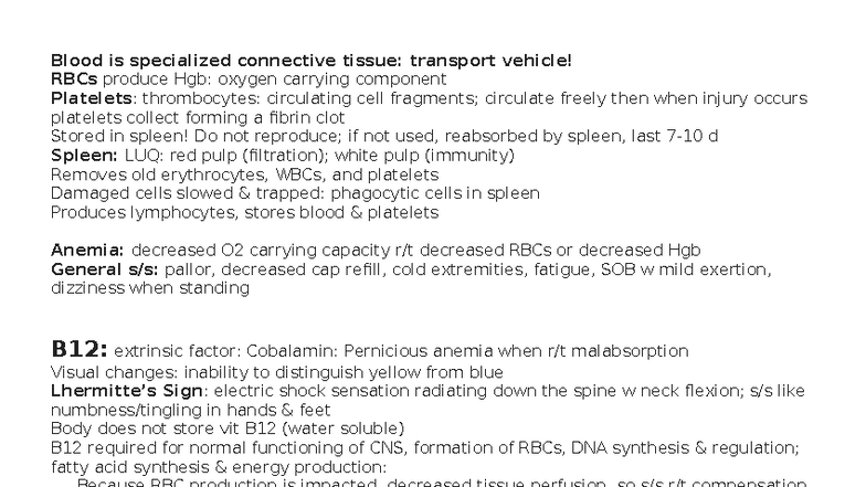 Heme Notes: Blood Disorders and Anemia Overview (BIO 101) - Studocu