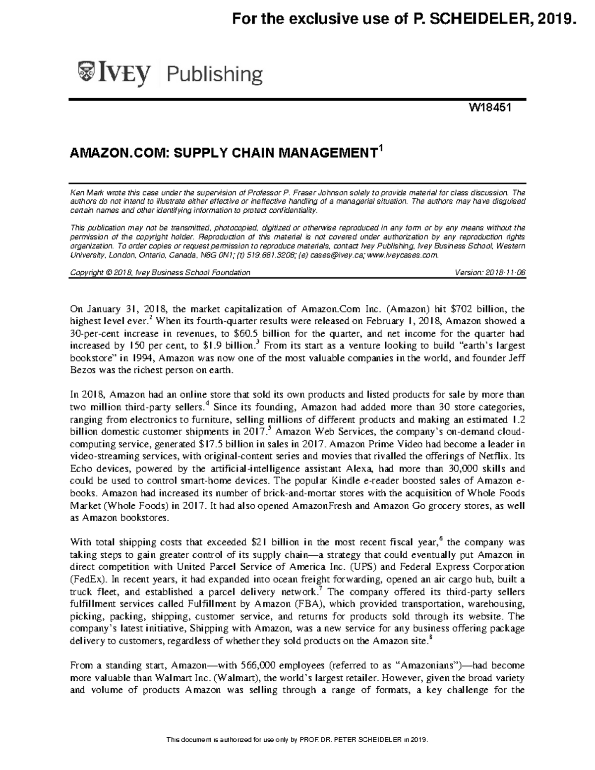 Amazon.com Supply Chain Management Case Study (W18451) - Studocu