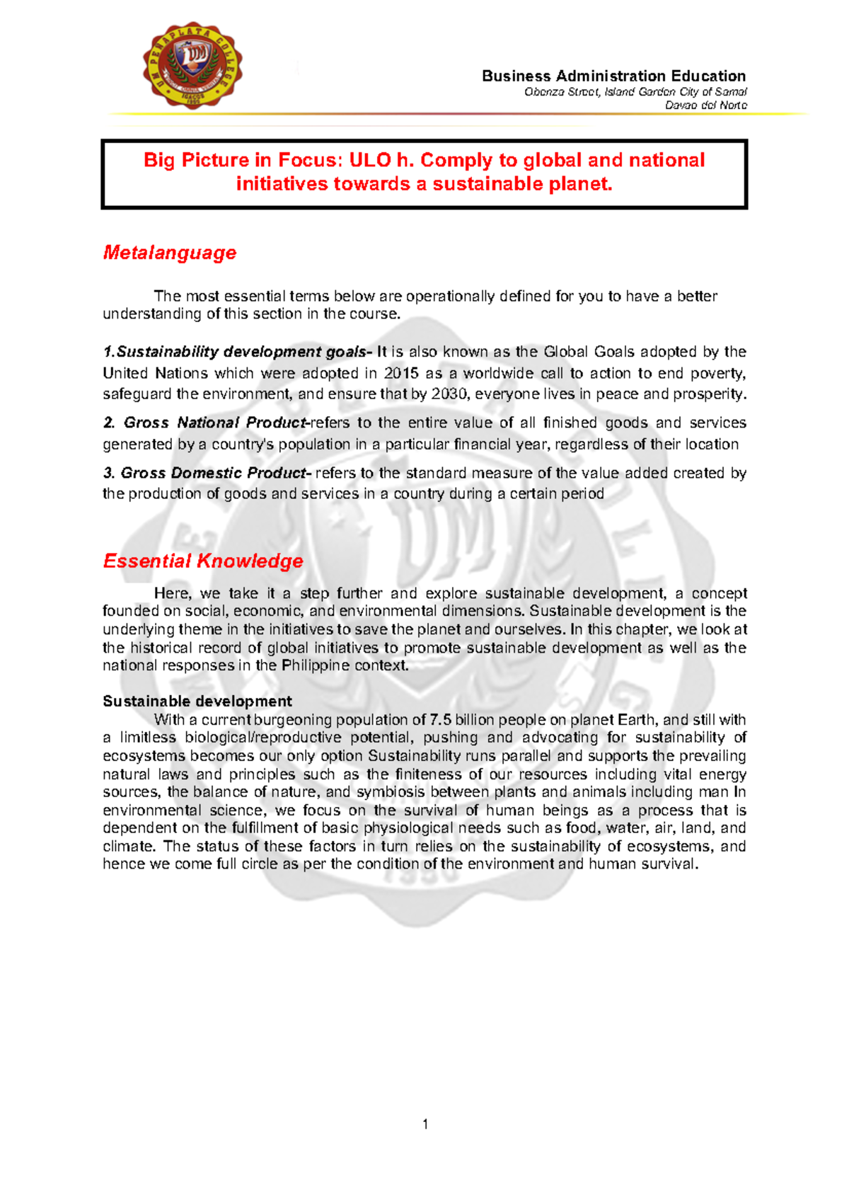 Global and National Initiatives for Sustainable Development Goals - Studocu