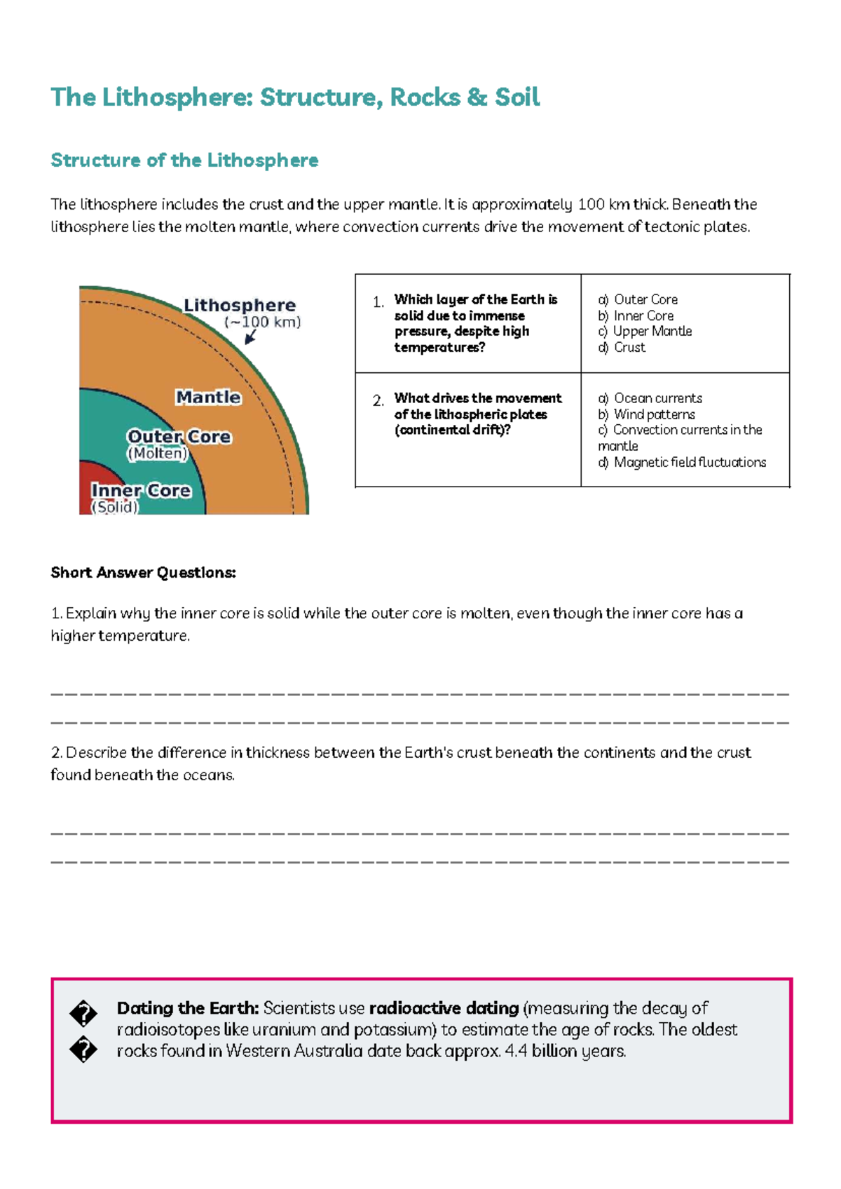 Lithosphere Structure and Soil Formation: Key Concepts and Activities ...