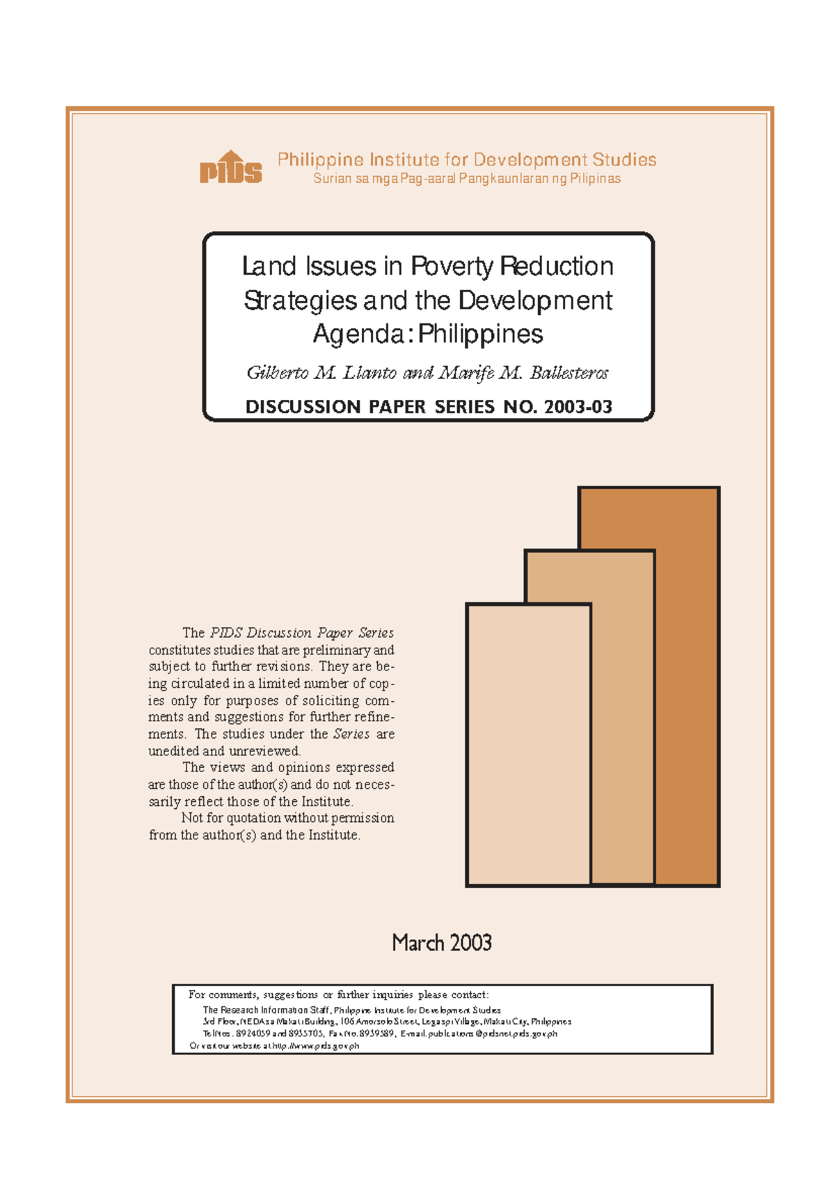 Land Issues in Poverty Reduction Strategies: PIDS Discussion Paper ...