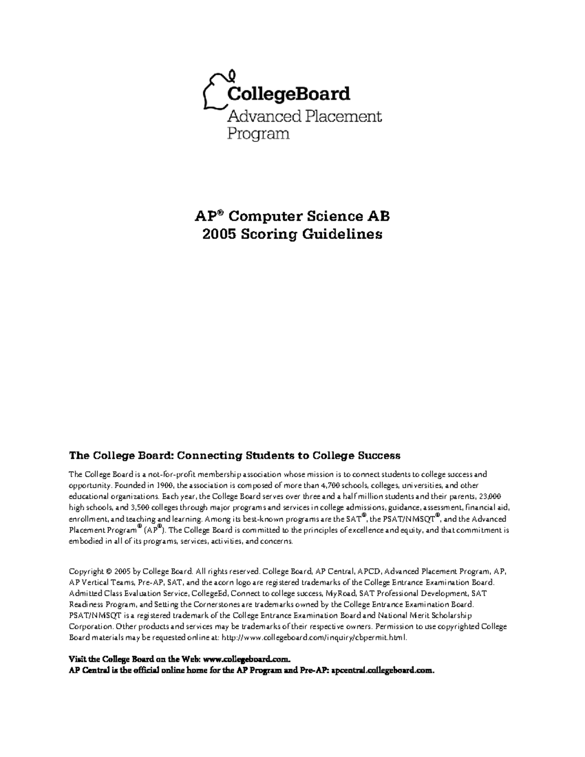 Computer Science AB 2005 Scoring Guidelines and Solutions - Studocu
