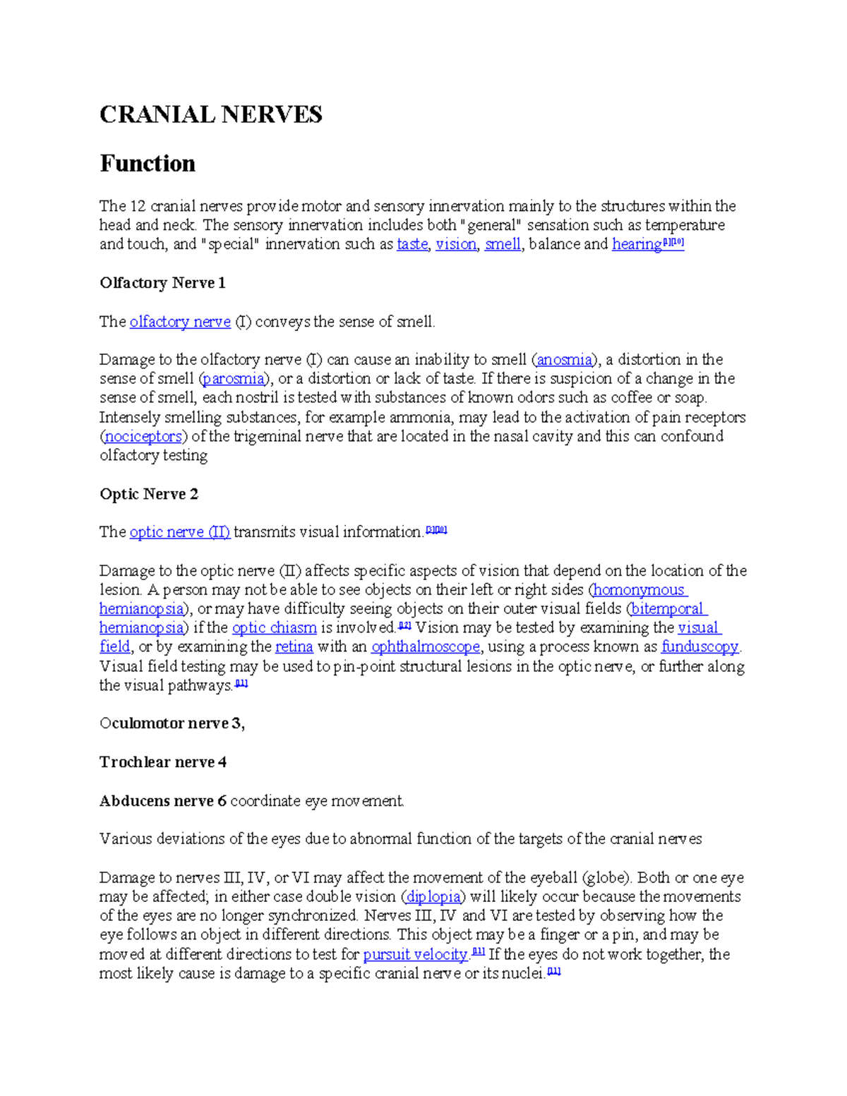 Cranial Nerves Overview - Key Functions & Damage Implications - Studocu