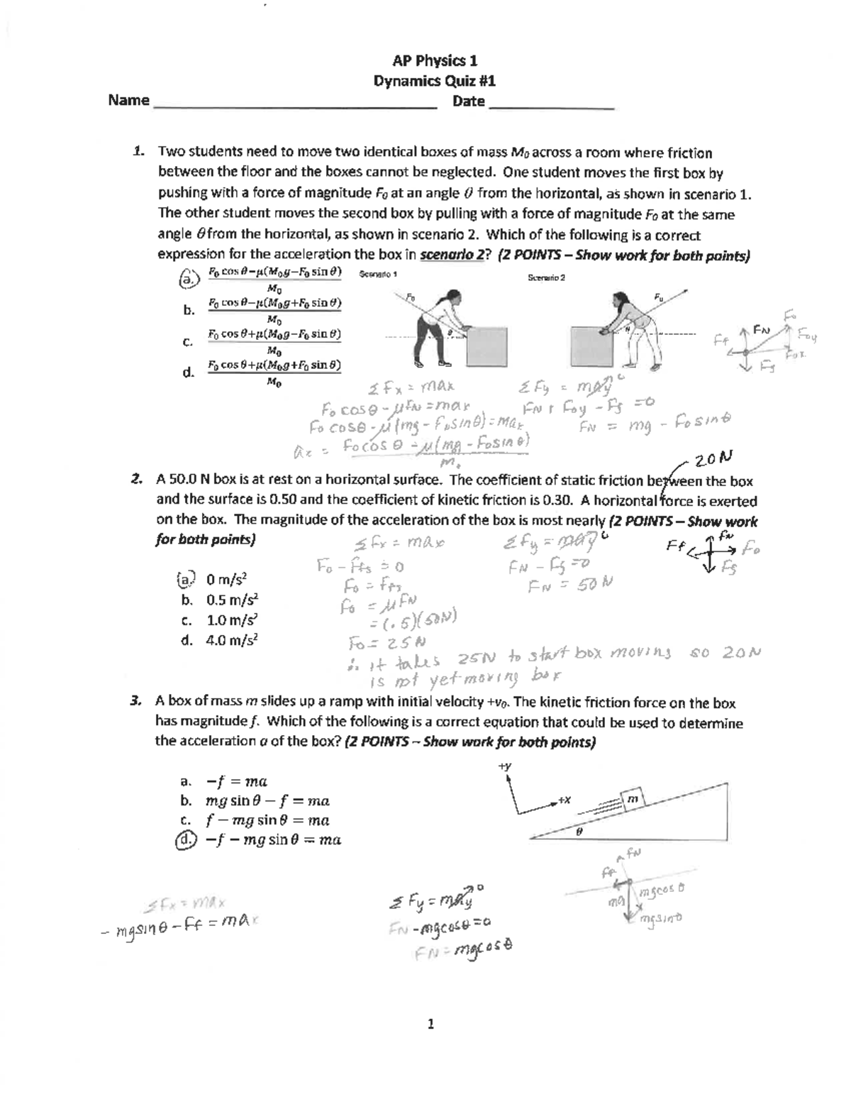 AP Physics 1 Dynamics Quiz 1 Review and Key Concepts - Studocu
