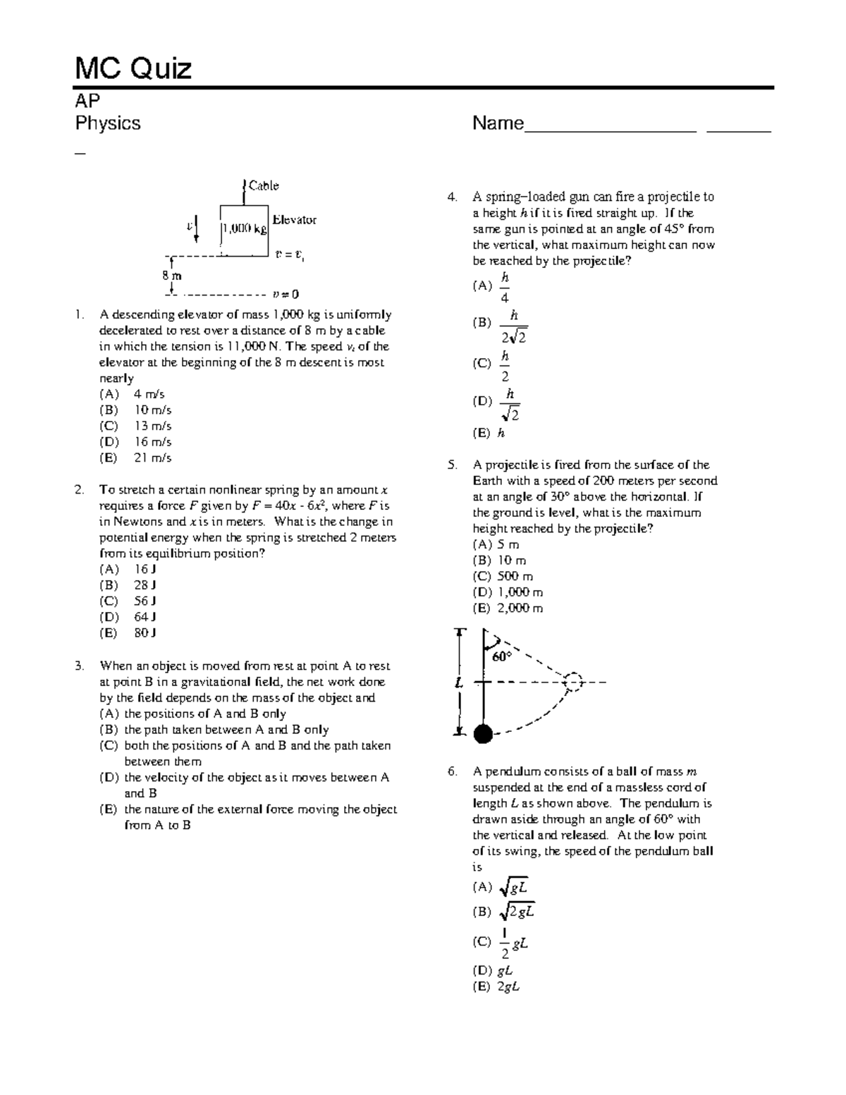 MC Quiz AP Physics _ Energy Concepts and Applications - Studocu