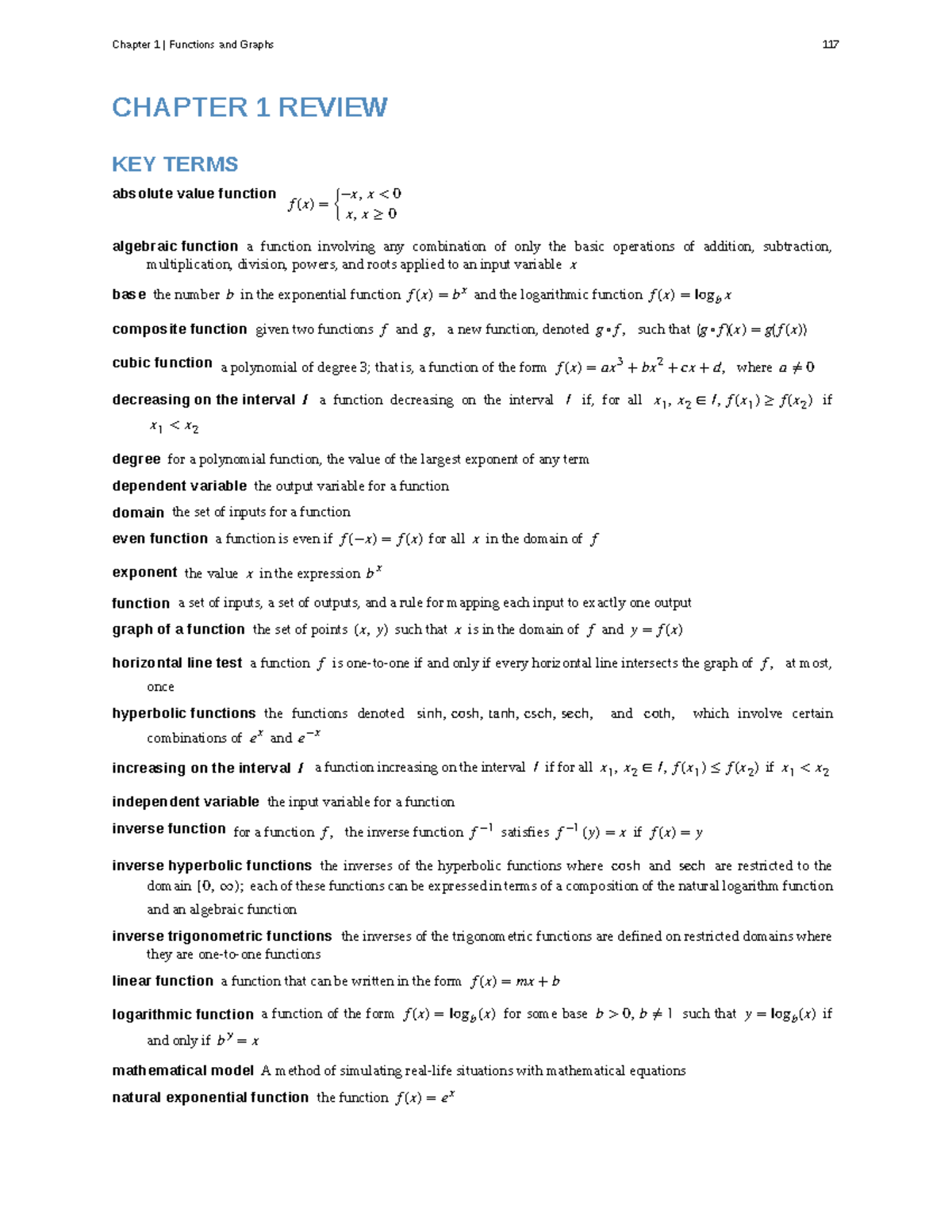 Chapter 1: Functions and Graphs Review - Key Terms (Calc 117) - Studocu