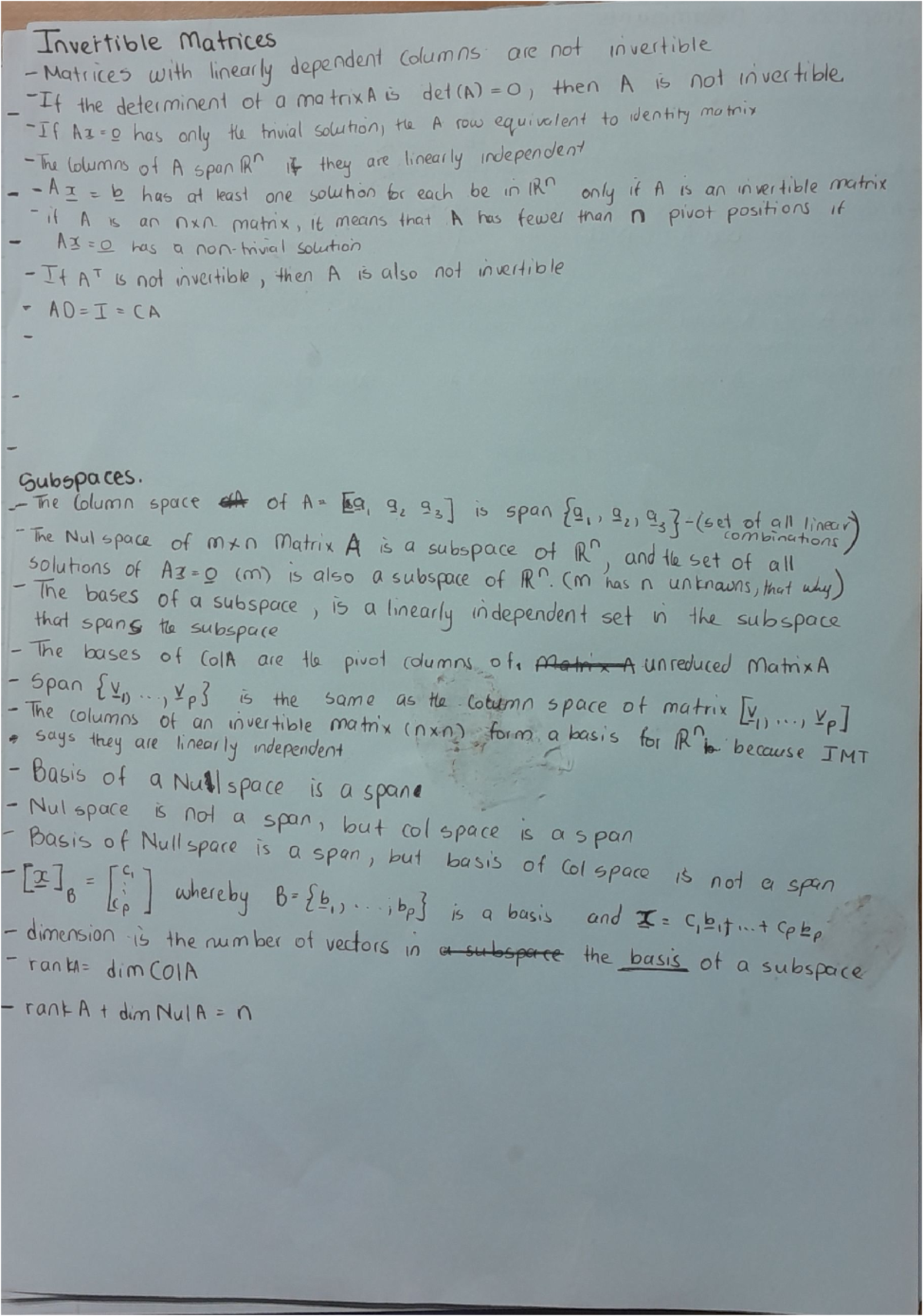 Mths212: Matrix Invertibility and Eigenvalue Concepts Notes - Studocu