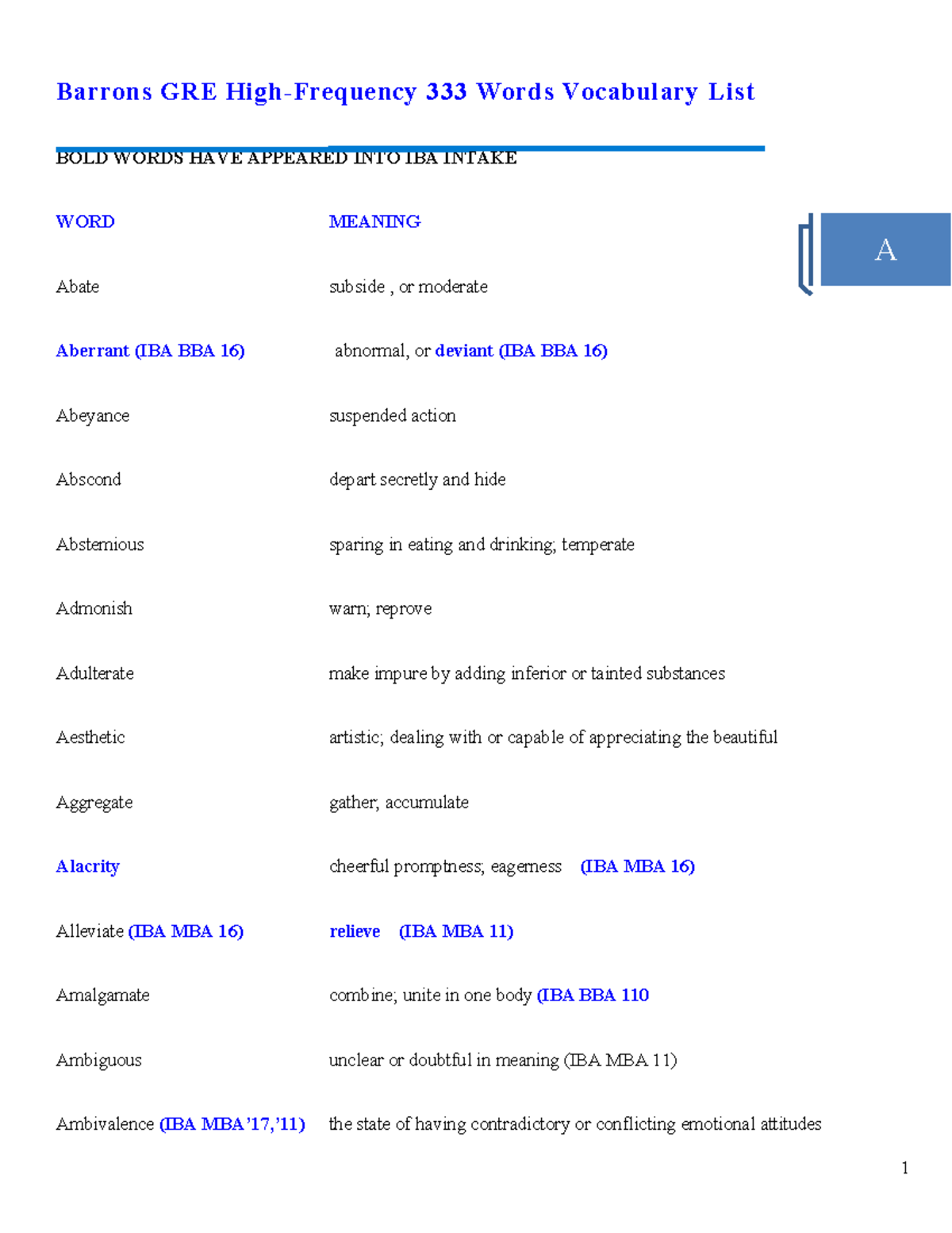 Barrons GRE High-Frequency 333 Vocabulary Words with Meanings - Studocu
