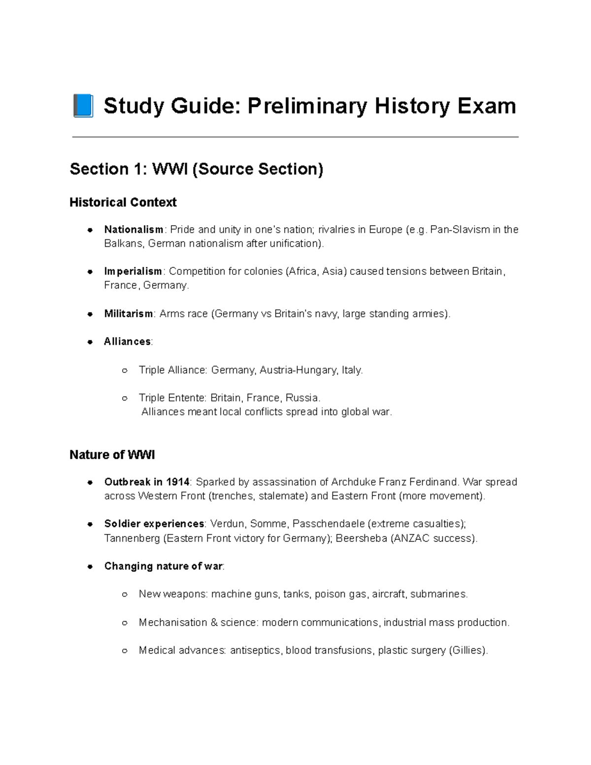 Study Guide: Preliminary History Exam on WWI & Russian Revolution - Studocu