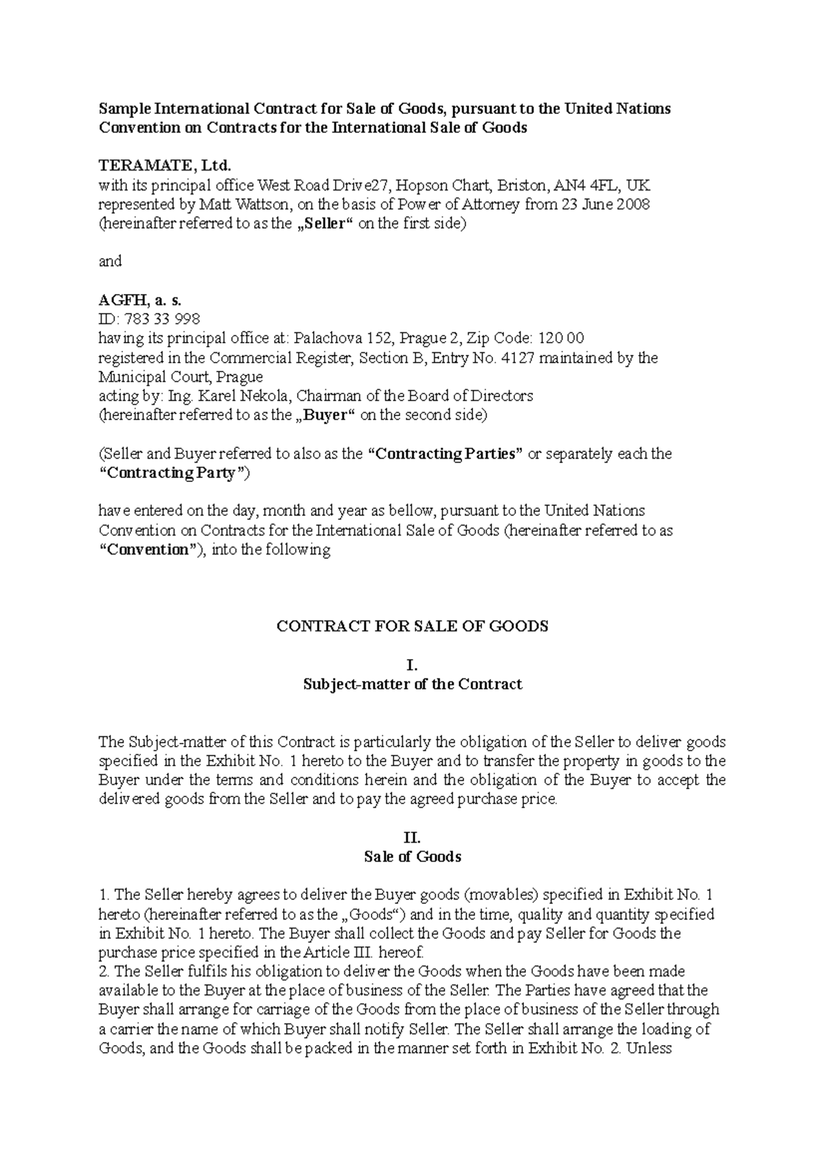 Sample international contract for sale of goods en - Sample ...