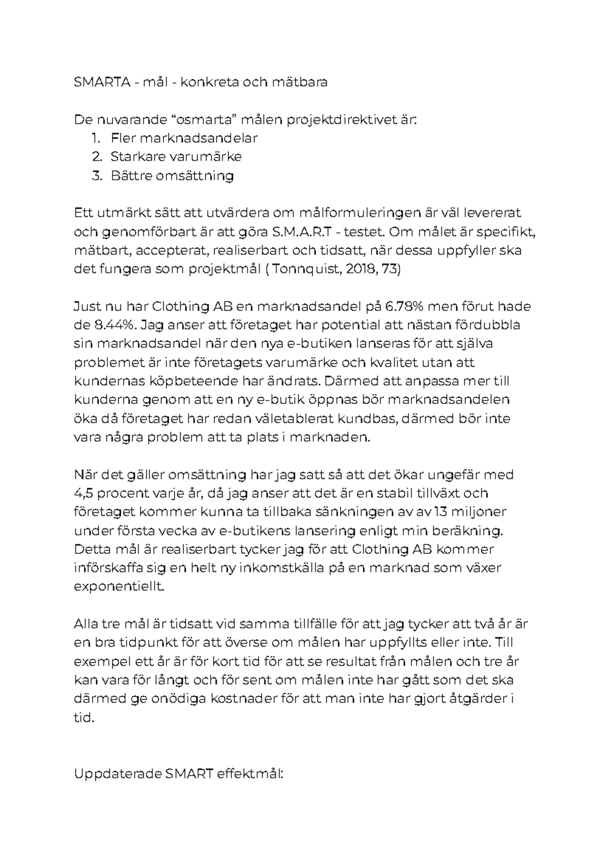 2.1 Effektmål - Smarta mål - SMARTA - mål - konkreta och mätbara De ...