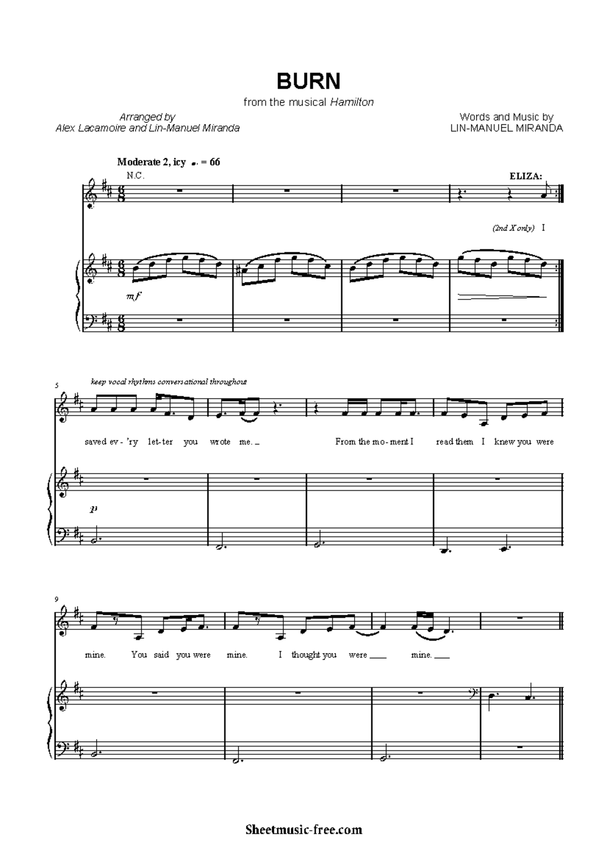 Burn Sheet Music Hamilton (Sheet Music Free - BURN from the musical ...