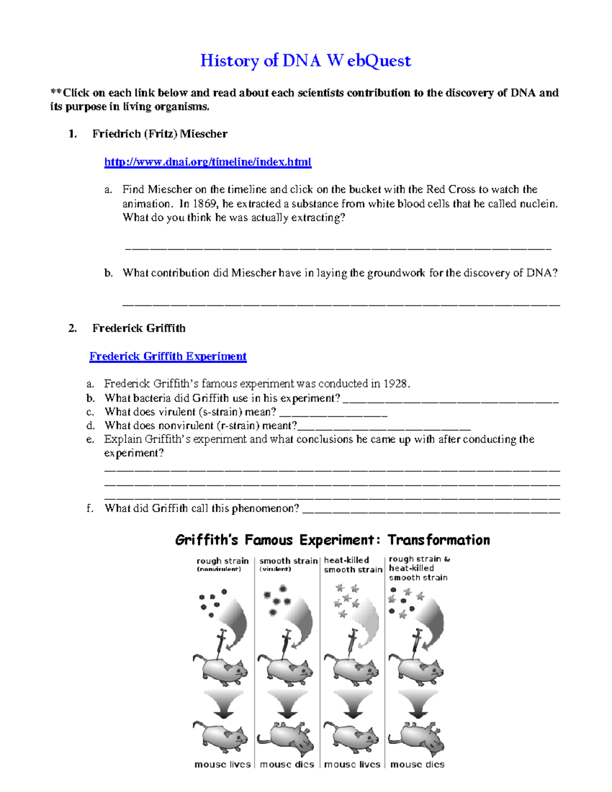 History of DNA Discoveries: A Web Quest Guide - Studocu