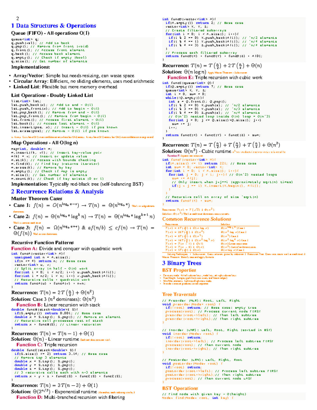 CS221 Exam 2 Cheat Sheet: Data Structures & Recurrence Relations - Studocu