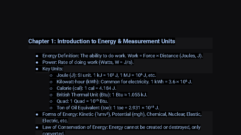 CHY583 Chapter Notes: Energy Measurement Units and Sources - Studocu
