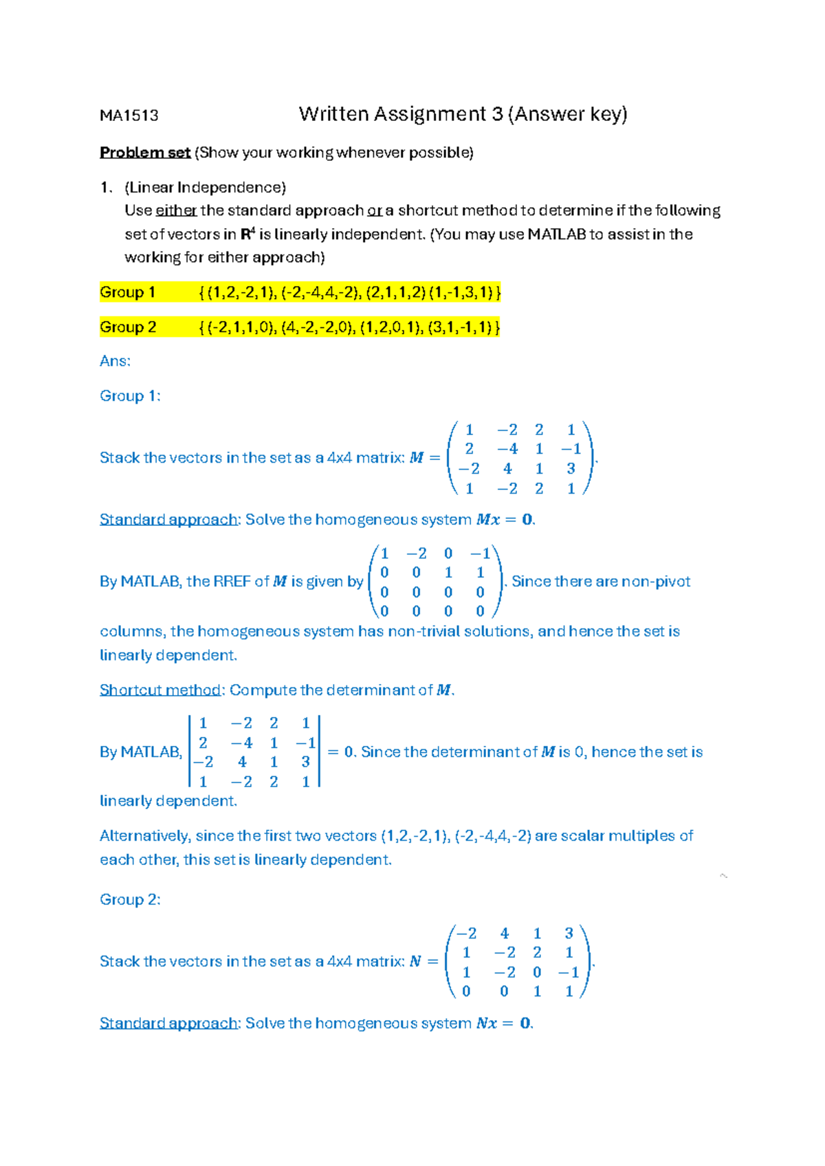 Written Assignment 3 (Answer Key) MA1513 Problem Set Solutions - Studocu
