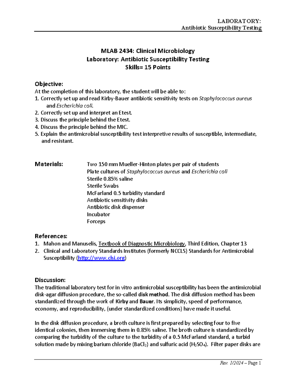 LAB 2434: Antibiotic Susceptibility Testing Lab Guide - Studocu