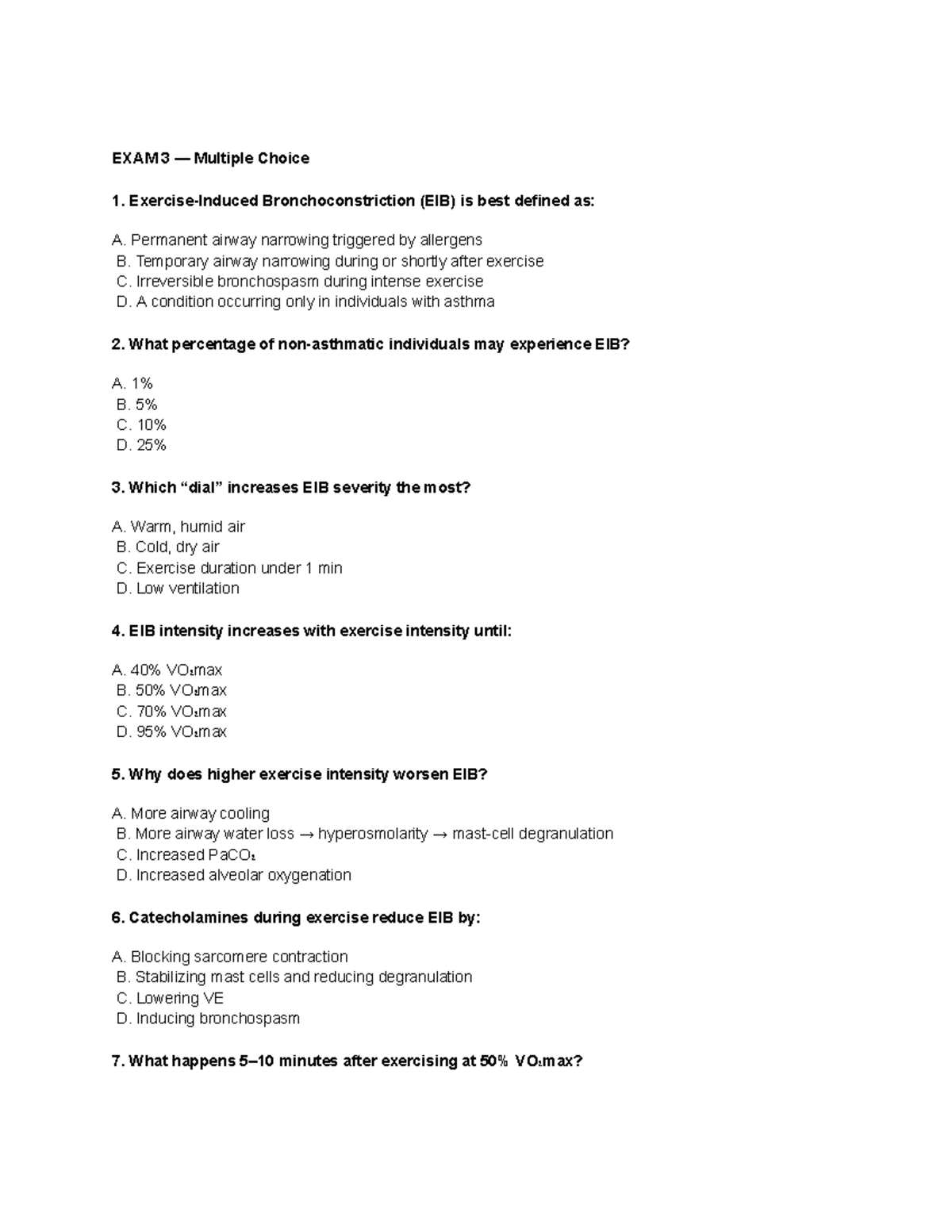 EXAM 3 Practice Questions on Bronchoconstriction and Cardiac Function ...
