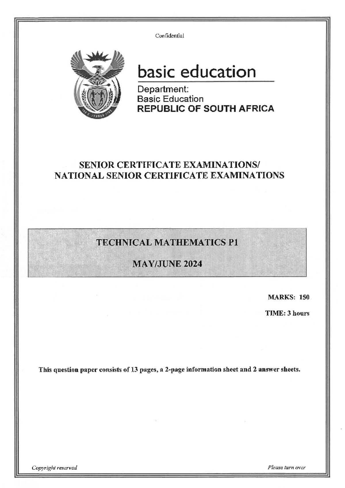 Technical Mathematics P1 Final Exam May-June 2024 Details - Studocu