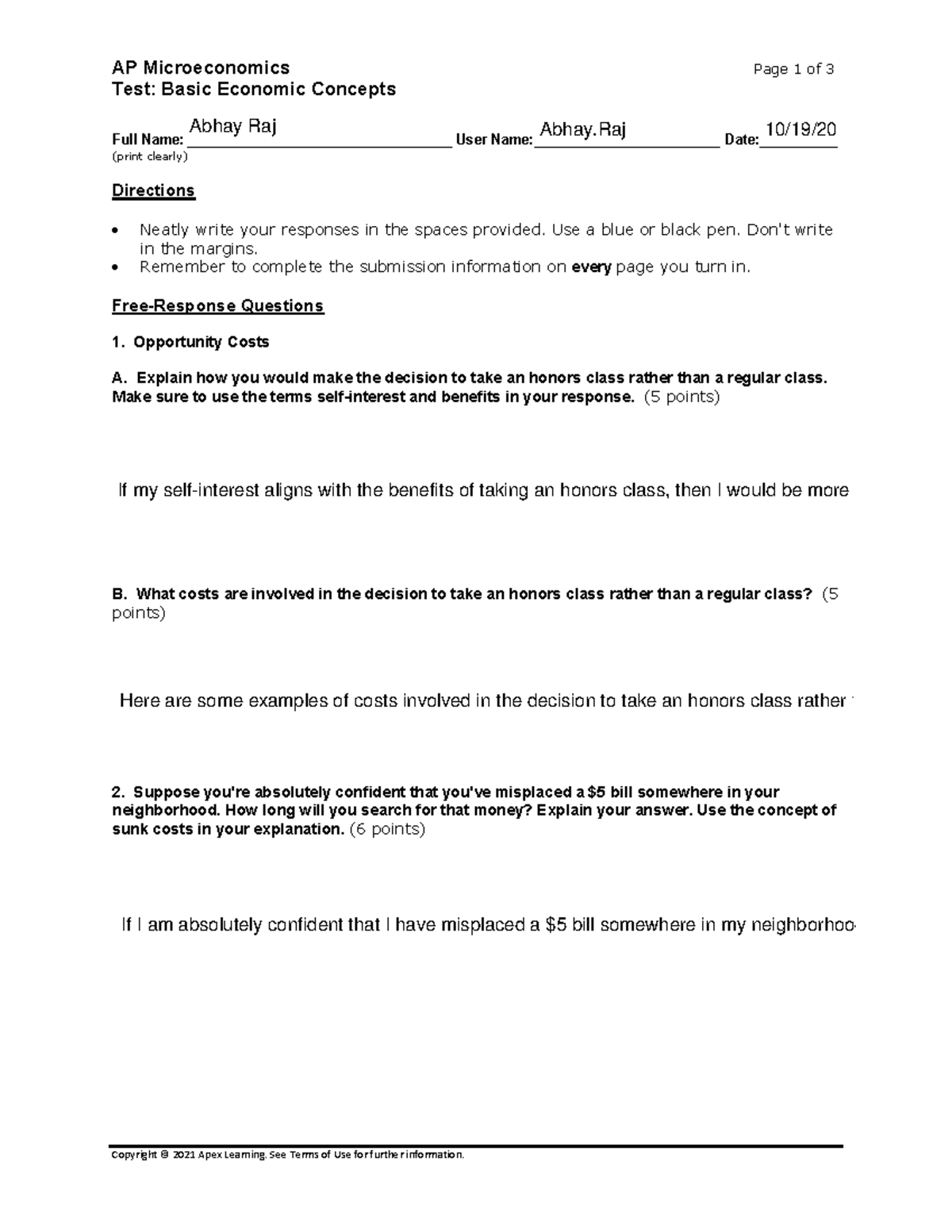 AP Microeconomics Test: Understanding Basic Economic Concepts - Studocu