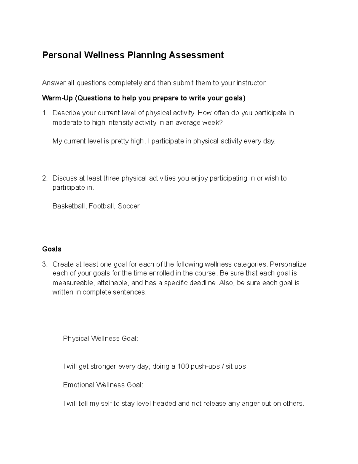 Wellness Assessment - Personal Fitness Health Goals & Reflection Keys ...