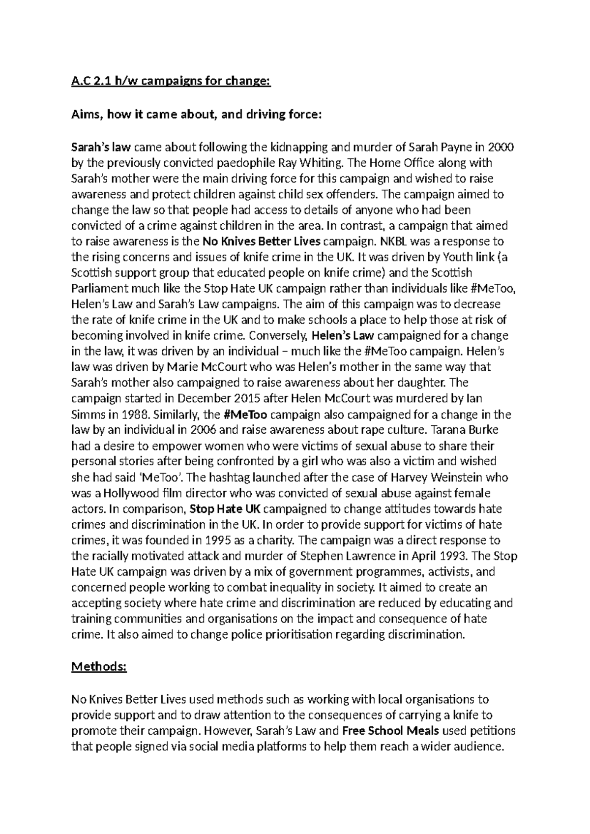 A.C. 2.1 H/W Campaigns for Change: Analyzing Social Movements - Studocu