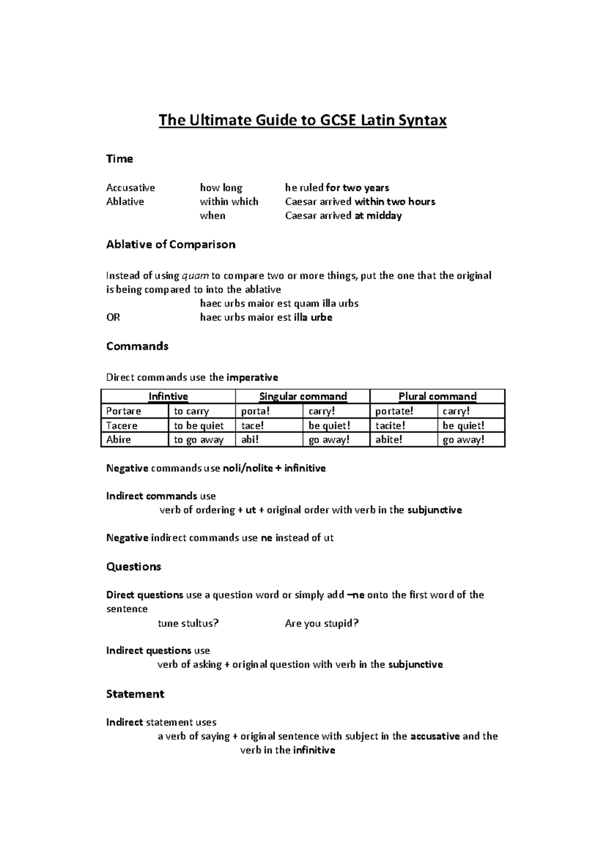 GCSE Latin Syntax: A Beginner's Guide to Key Concepts - Studocu