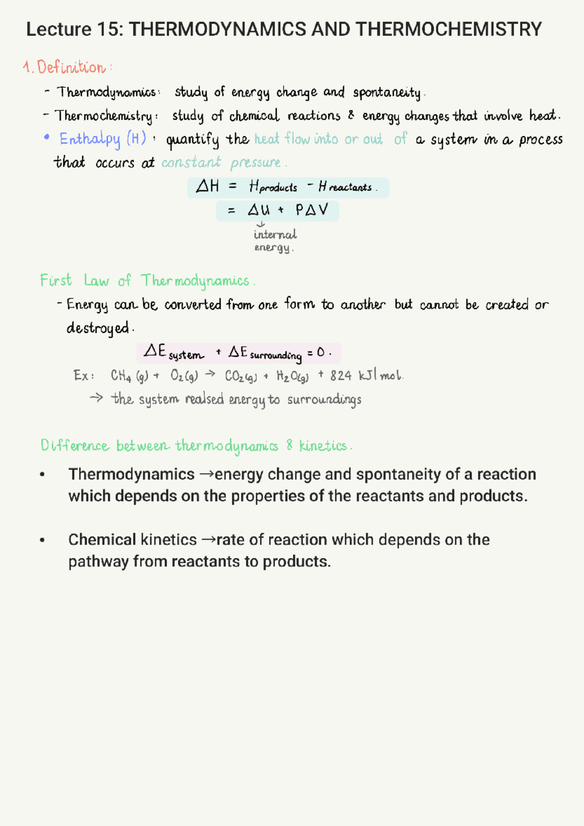Lecture 15: Thermodynamics & Thermochemistry Concepts and Applications ...