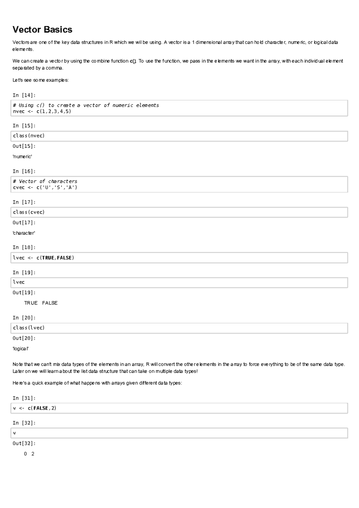 R programming: vector basics and data structure overview - Studocu