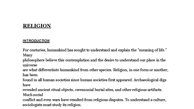 RELIGION 101: Introduction to the Basic Elements of Religion - Studocu