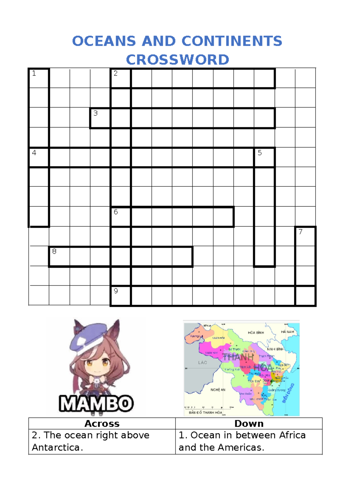 OCEANS AND CONTINENTS CROSSWORD PUZZLE 1 - Studocu