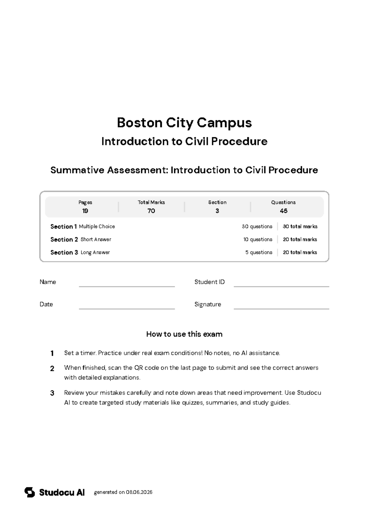 Summative Assessment: Intro to Civil Procedure - Studocu