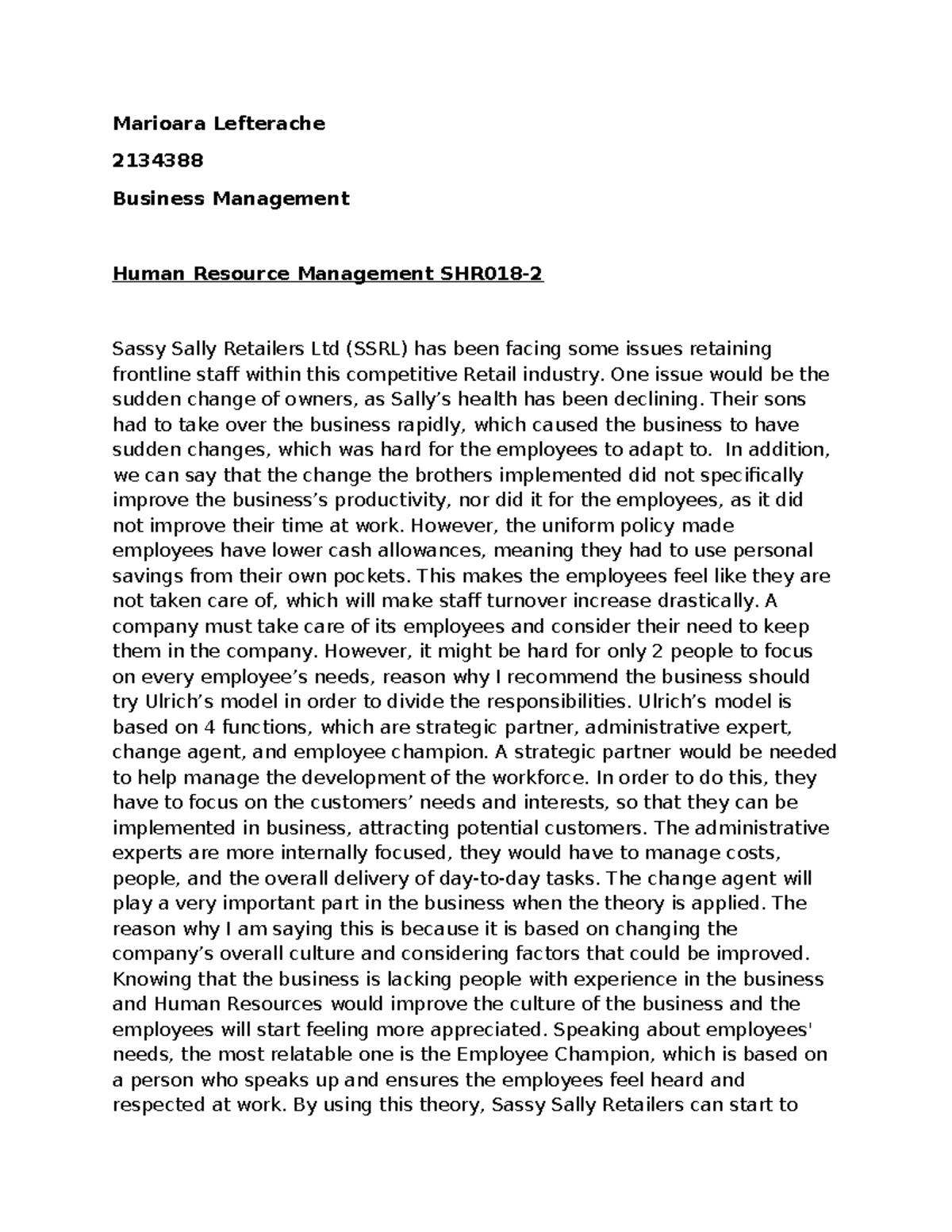 Human Resource Management Strategies for Retention - SHR018-2 - Studocu