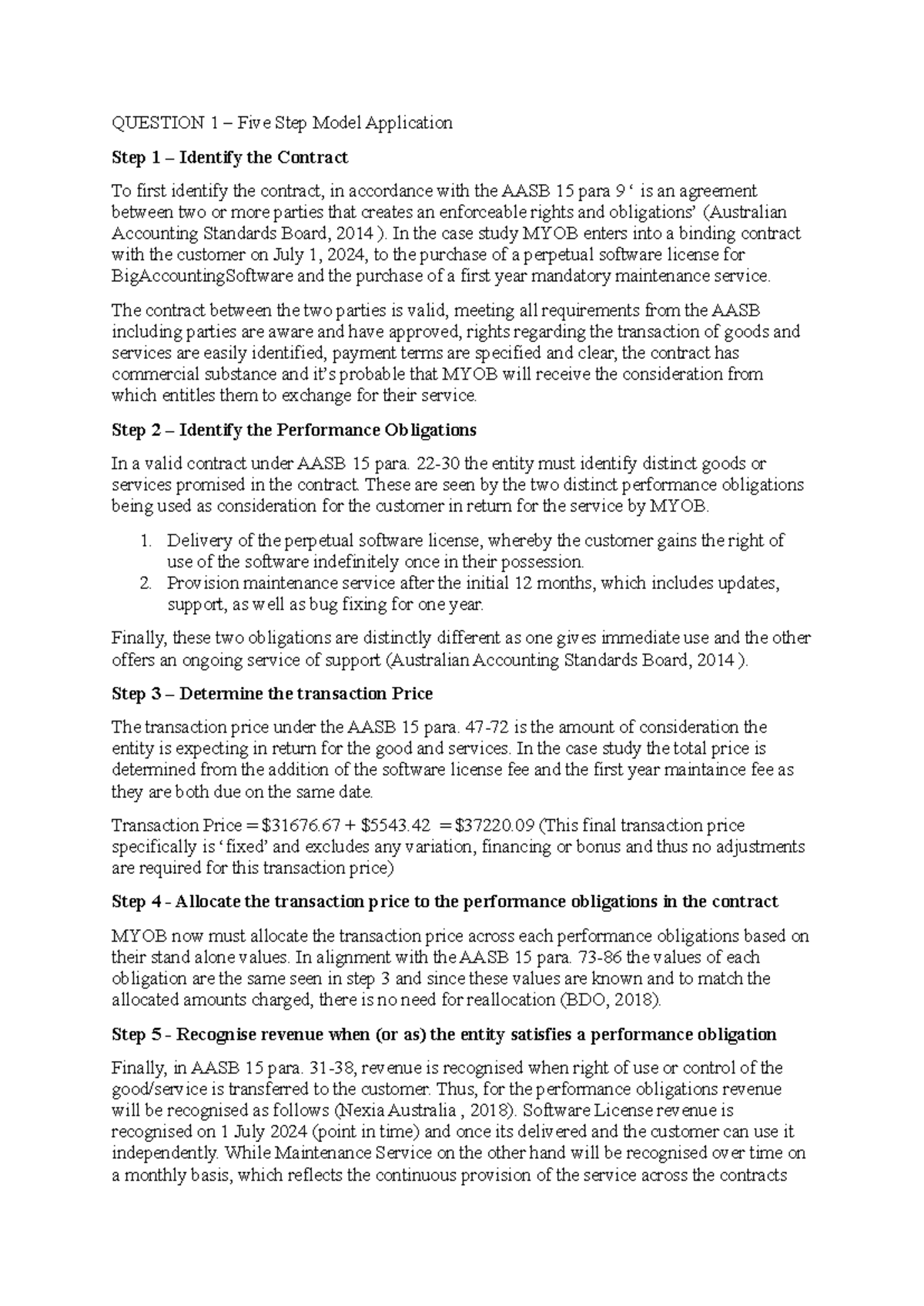 ACCT2110 - A2 Case Study: Five Step Model Application in Revenue ...