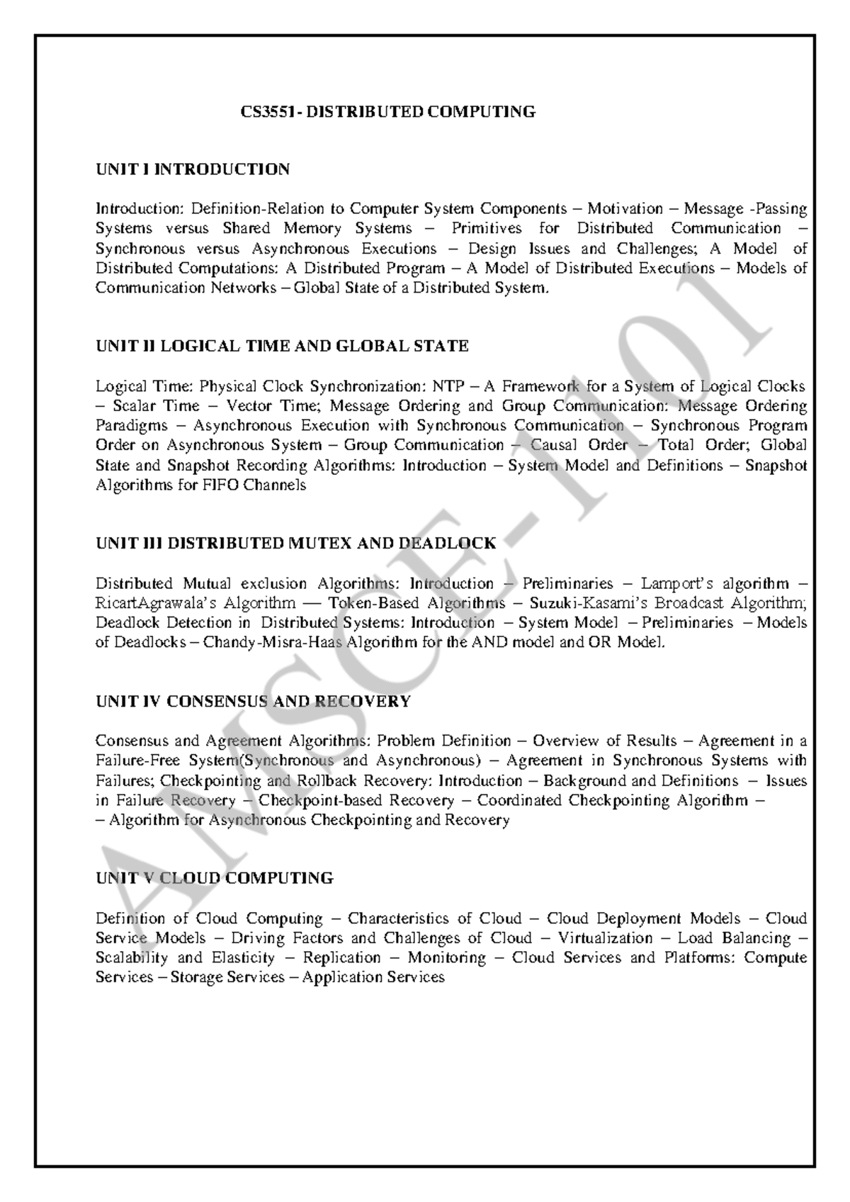 CS3551 - Distributed Computing: Overview and Key Concepts - Studocu